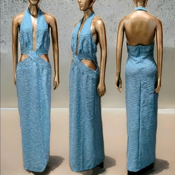Boutique | Dresses | Nwt Azure Blue Sexy Deep Plunge Cut Out Wavy ...